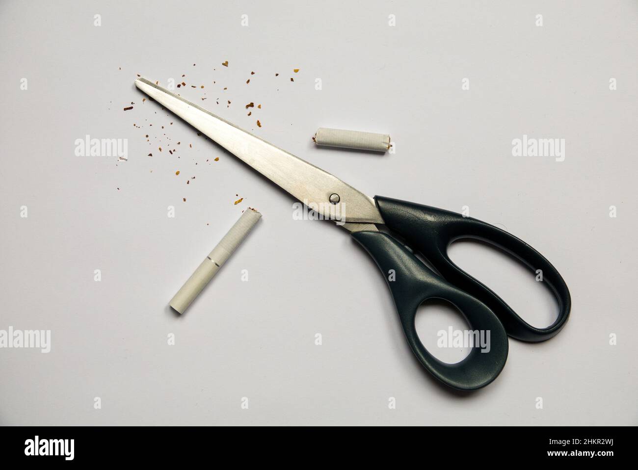 Cigarette in scissors. Bad habit Stock Photo - Alamy