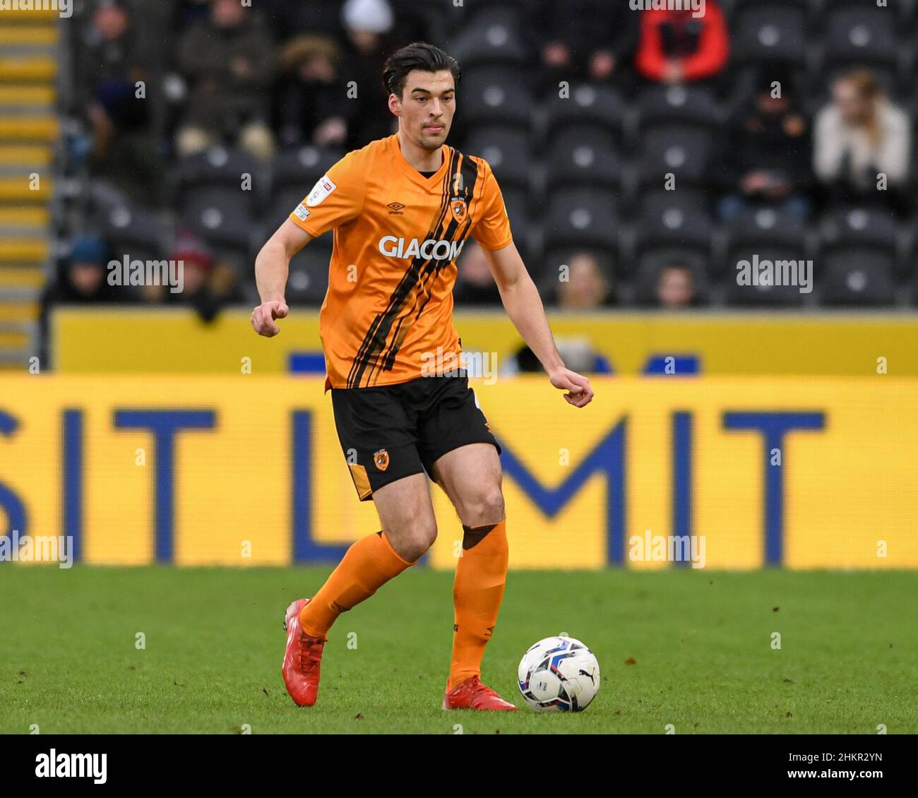 Hull, UK. 05th Feb, 2022. Jacob Greaves #4 of Hull City with the ball ...