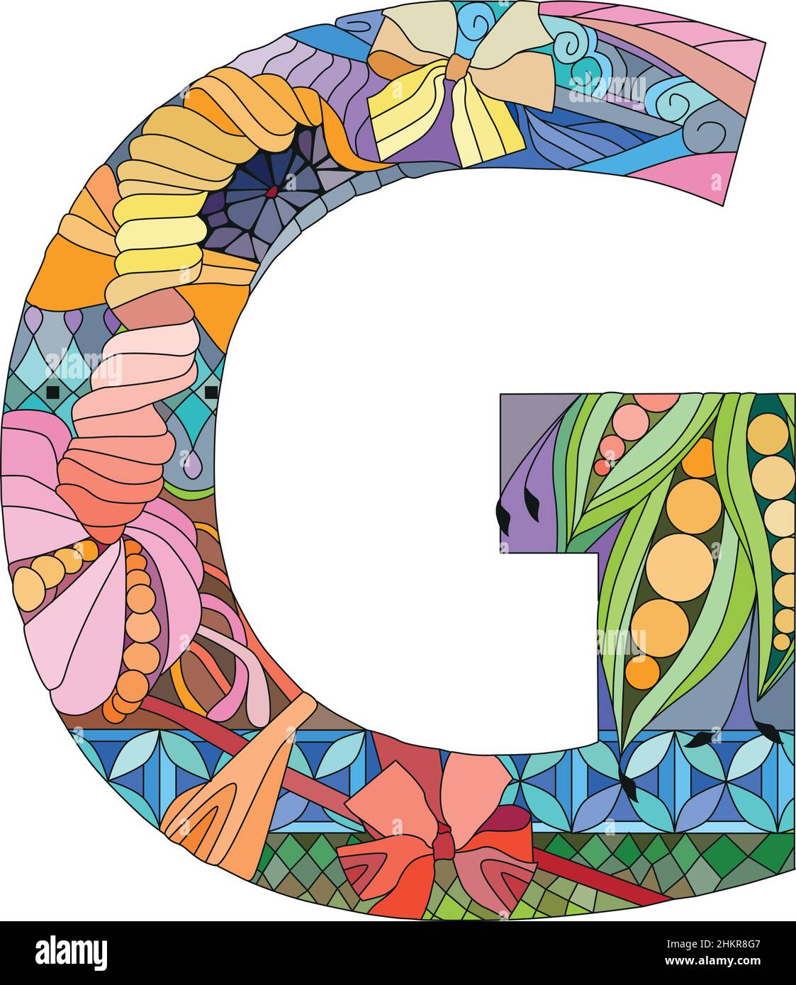 Zentangle stylized alphabet - letter G. Vector illustration. Ethnic ...