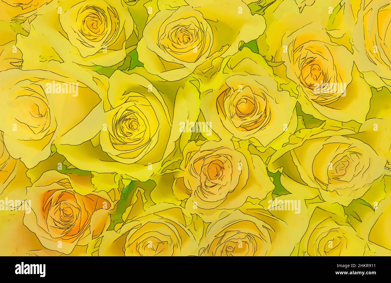 yellow roses background as cartoon art Stock Photo - Alamy