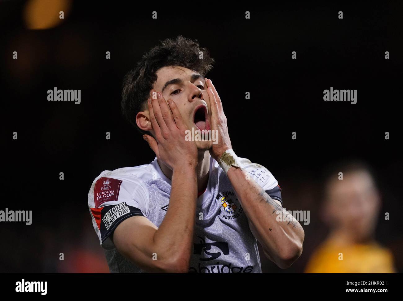 Luton Town's Elliot Thorpe rues a missed chance during the Emirates FA ...