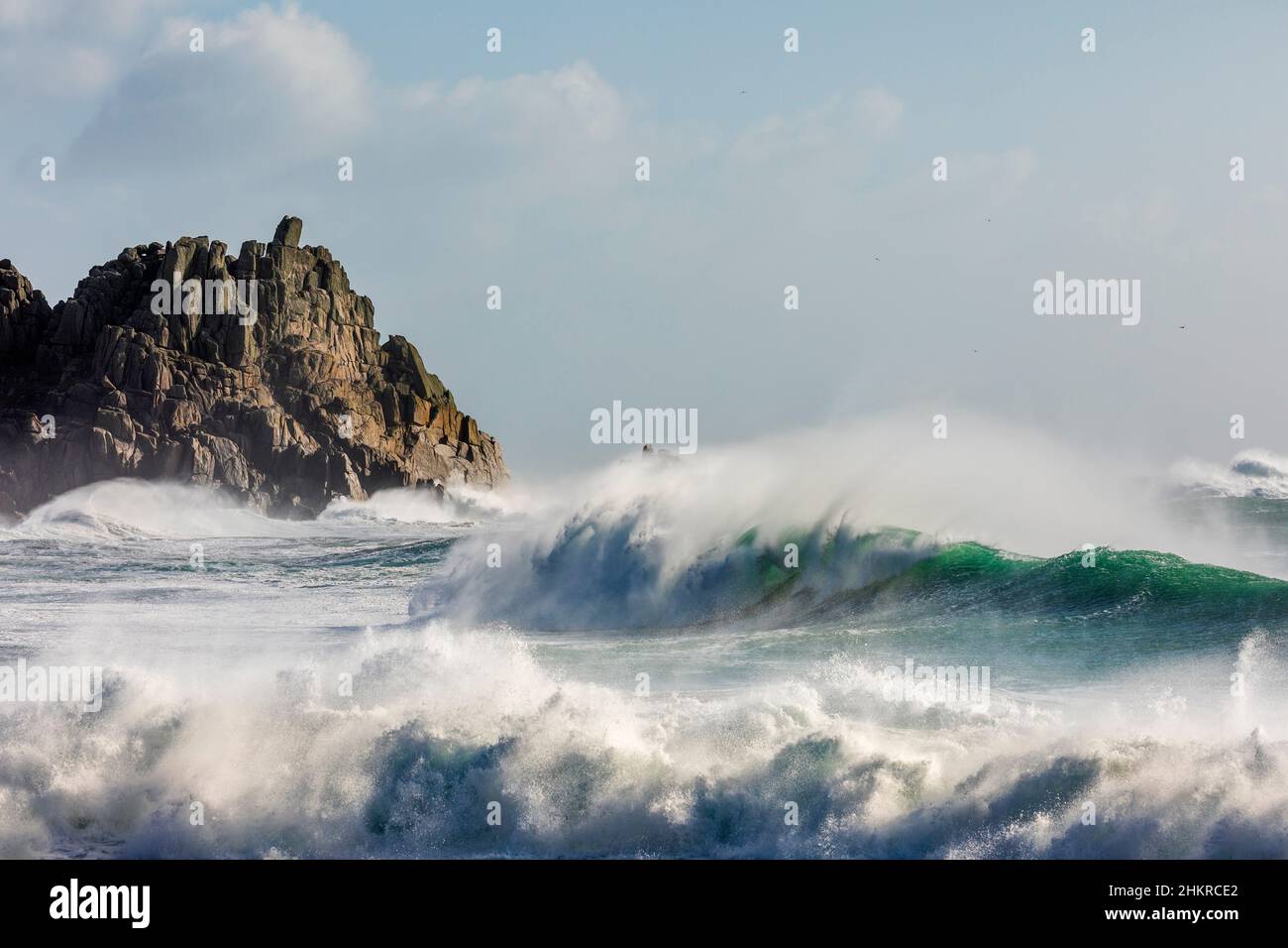 Porthcurno; Logan Rock; Cornwall; UK Stock Photo - Alamy