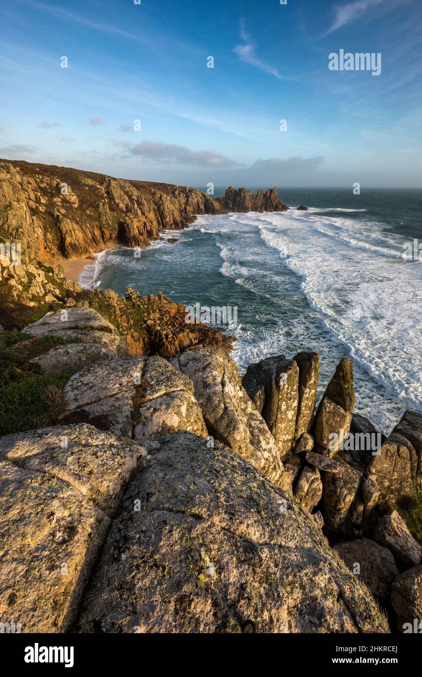 Porthcurno; Logan Rock; Cornwall; UK Stock Photo - Alamy