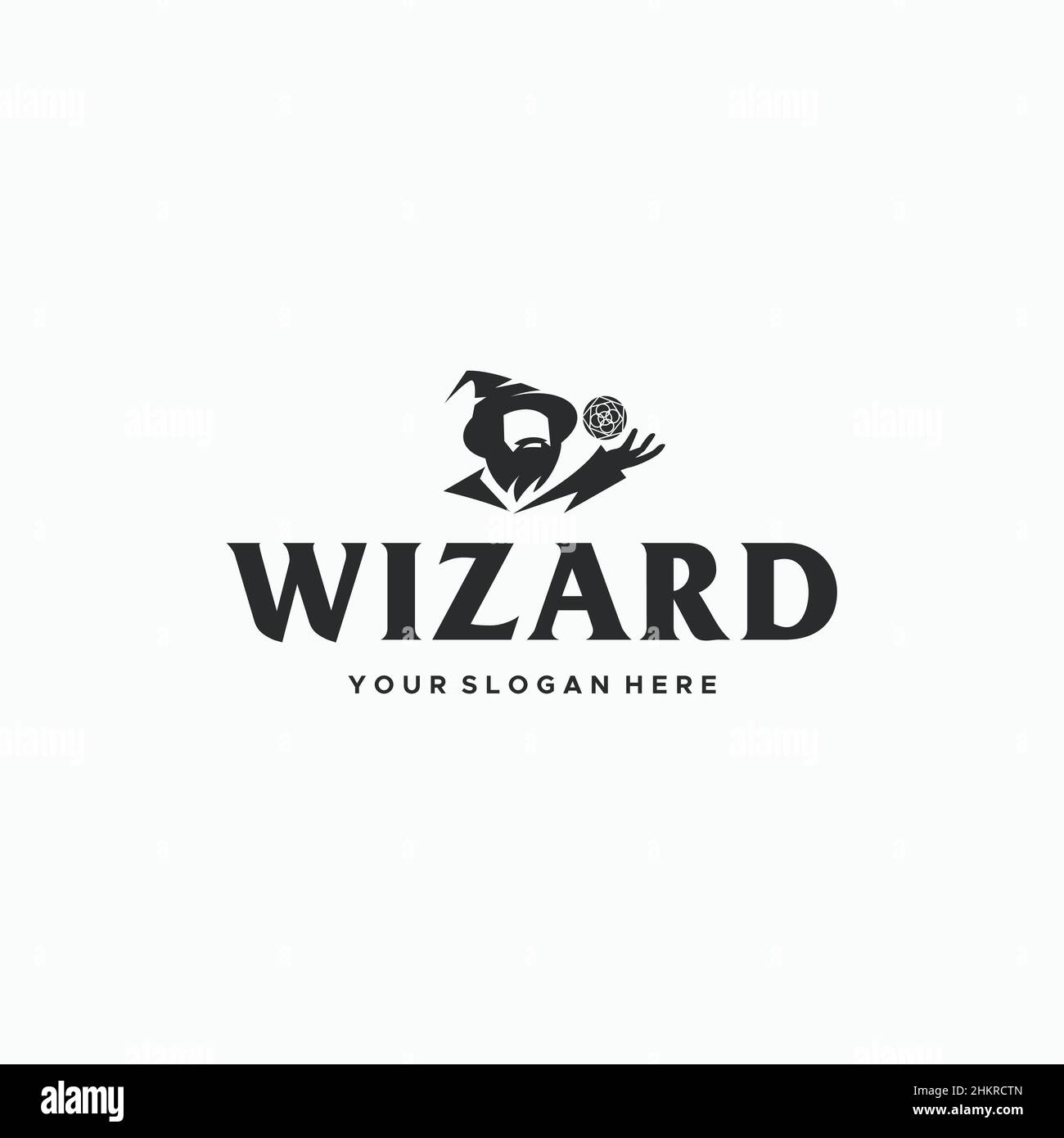 flat WIZARD silhouette mage magic ball logo design Stock Vector Image ...
