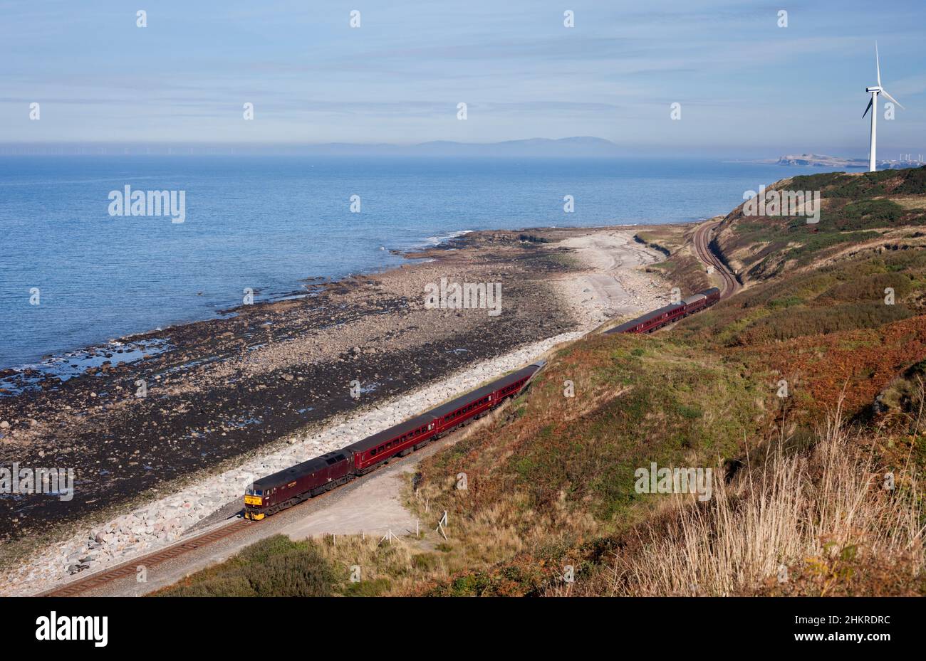 West coast railways class 47 locomotive passing Lowca on the Cumbrian ...