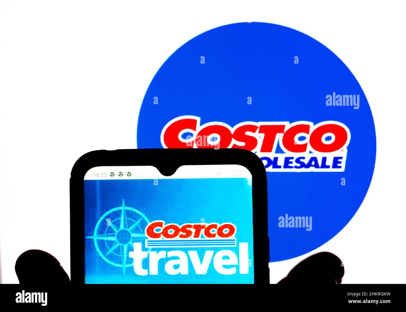 In this photo illustration, the Costco Travel logo is displayed on a ...