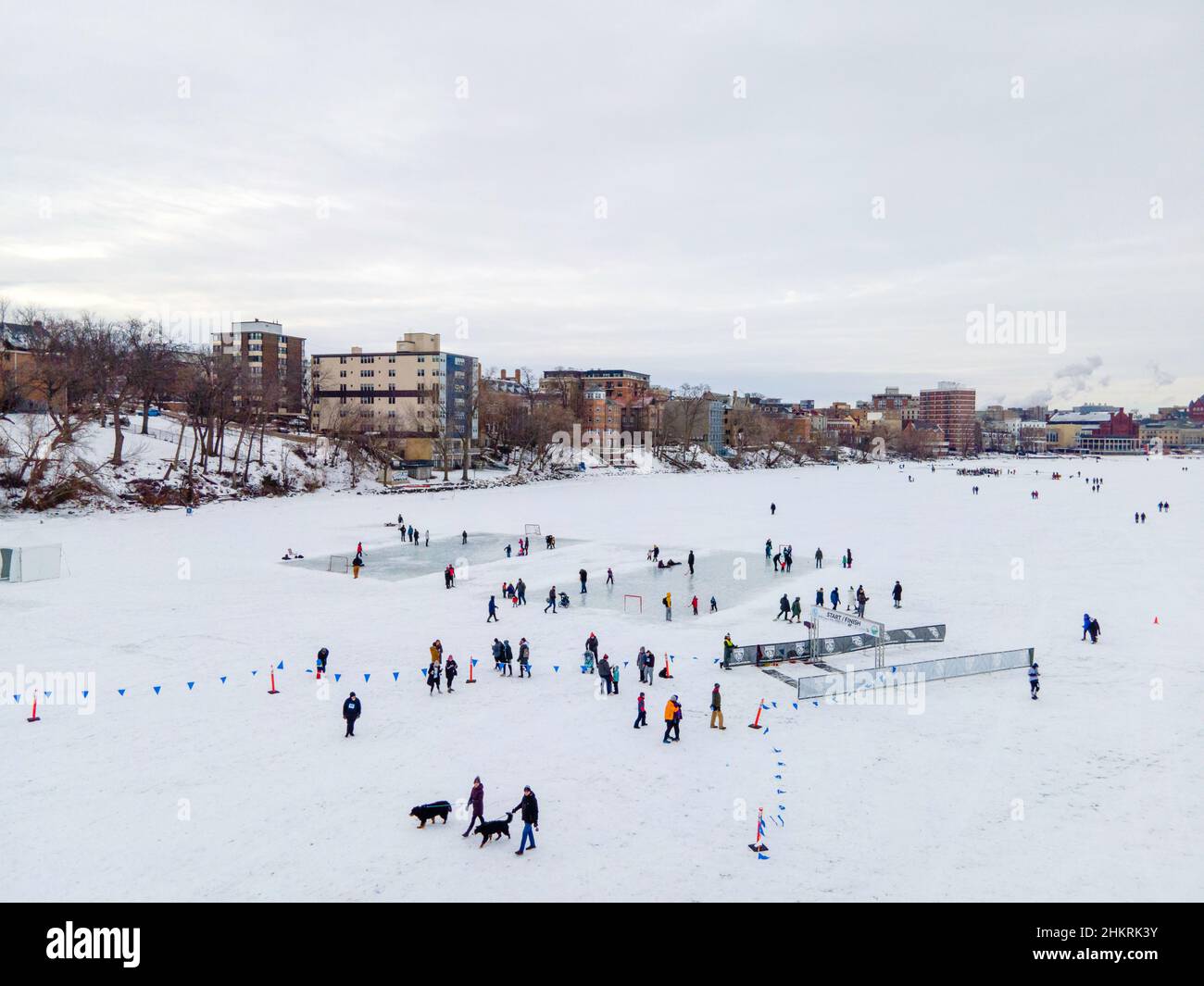 Aerial photograph over frozen Lake Mendota, on the occasion of the ...