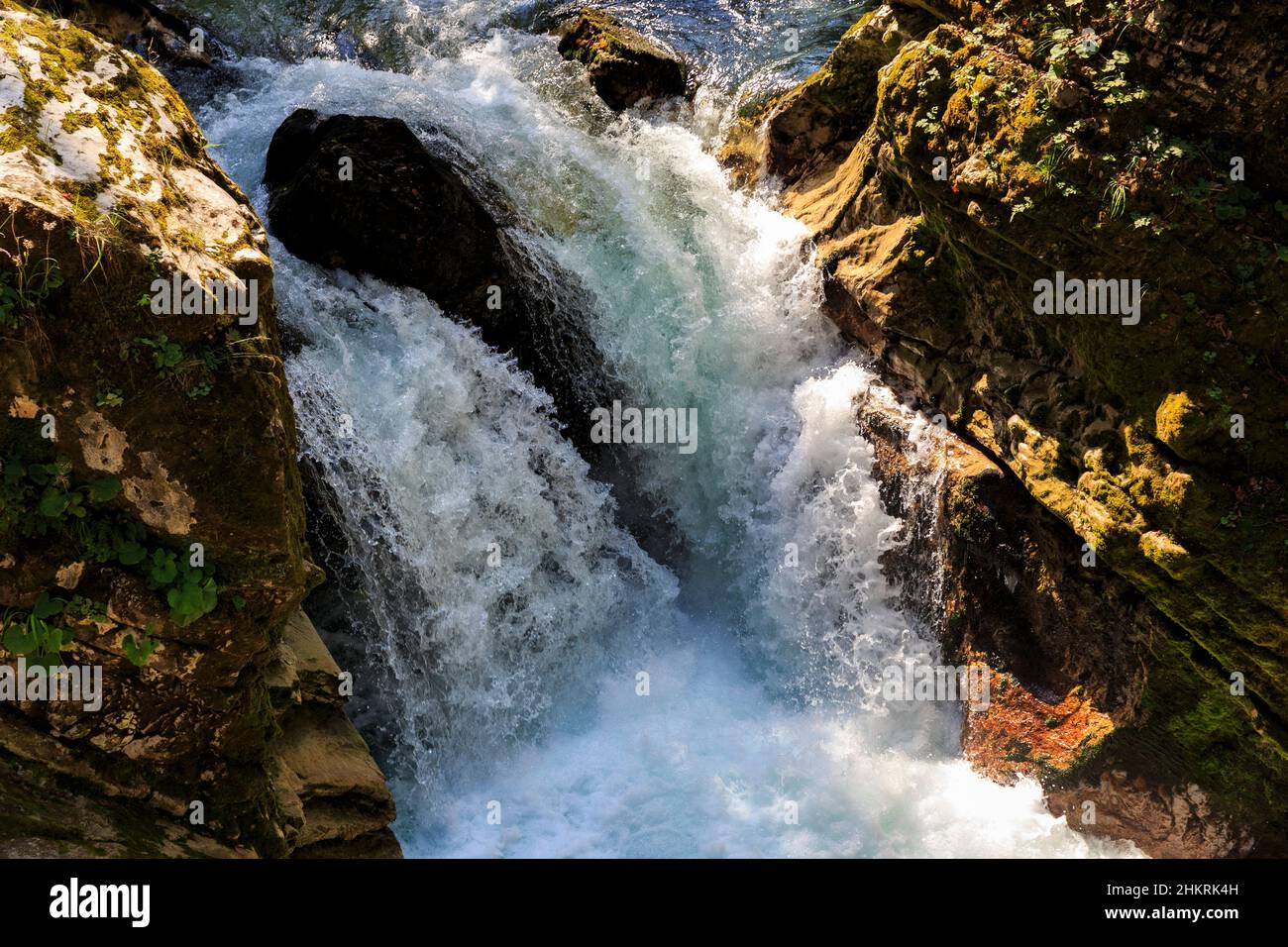 small waterfalls, Radnova River crosses the majestic Vintgar Gorge ...