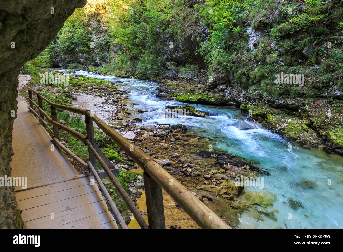 Pathway through Vintgar Gorge, Radnova River crosses this majestic ...
