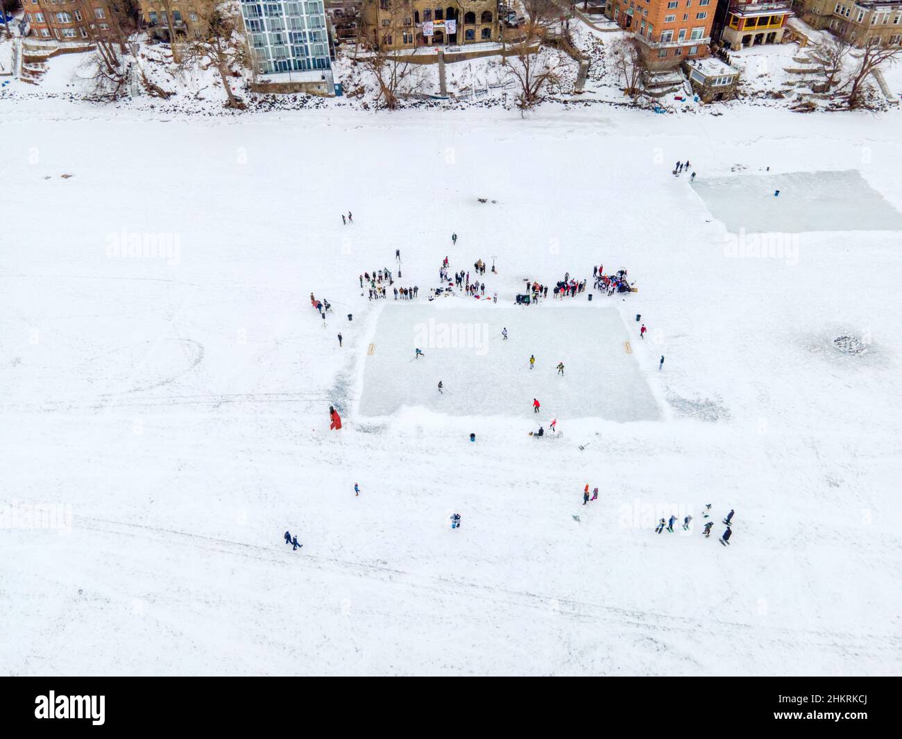 Aerial photograph over frozen Lake Mendota, on the occasion of the ...