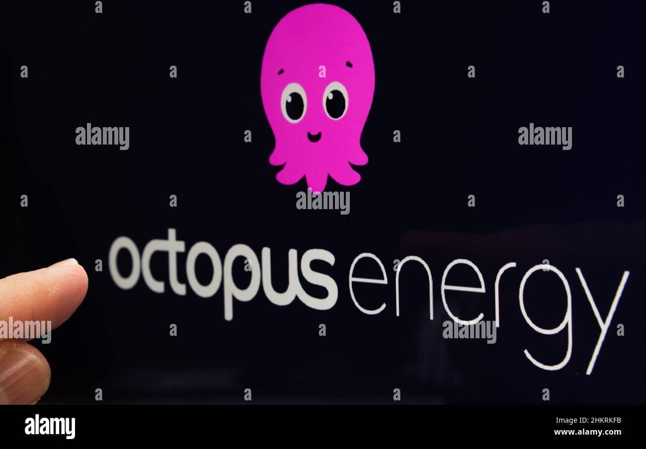 Energy supplier OCTOPUS ENERGY logo and finger is pointing at it ...