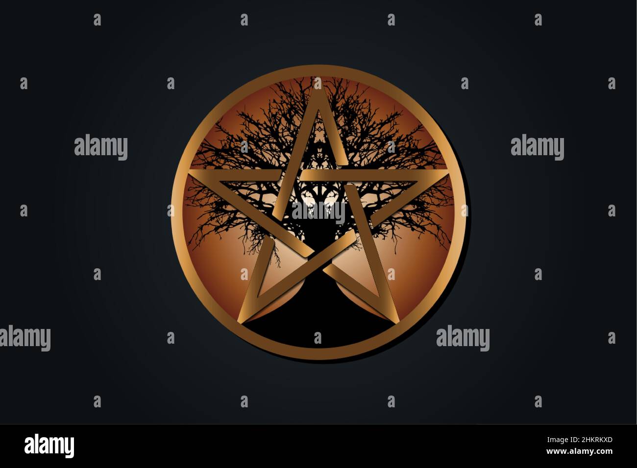 Tree Pentacle, tree of life and Wicca pentagram. Sacred geometry. Gold ...