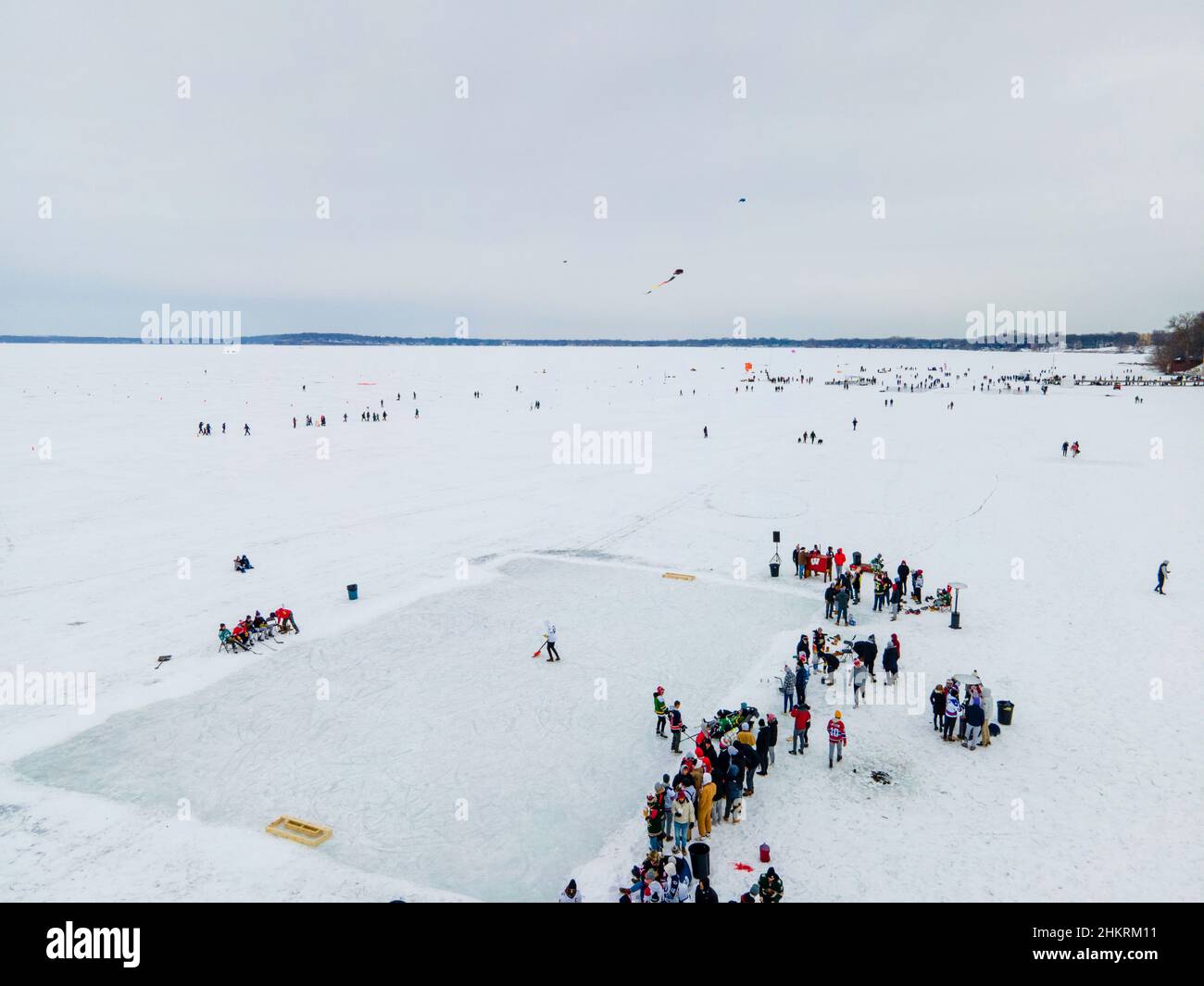 Aerial photograph over frozen Lake Mendota, on the occasion of the ...