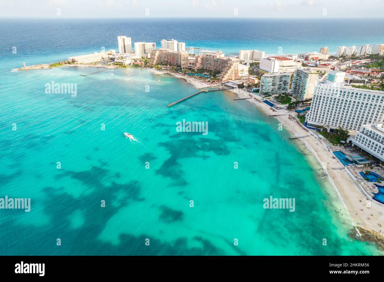 Aerial panoramic view of Cancun beach and city hotel zone in Mexico ...