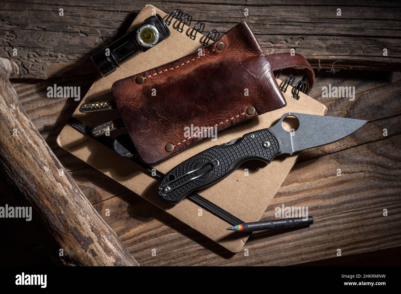 Everyday knife set. Pocket knife and carrying lantern. Vintage style ...