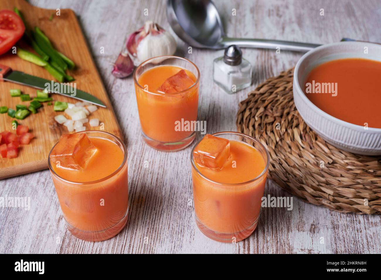 Gazpacho, cold soup typical of Andalusia based on tomato, garlic ...