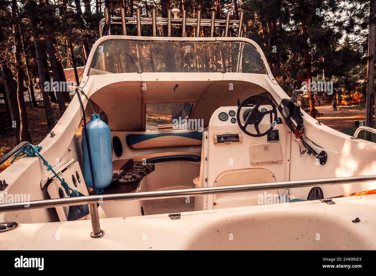 The cockpit of a speedboat, the interior of a pleasure boat for ...
