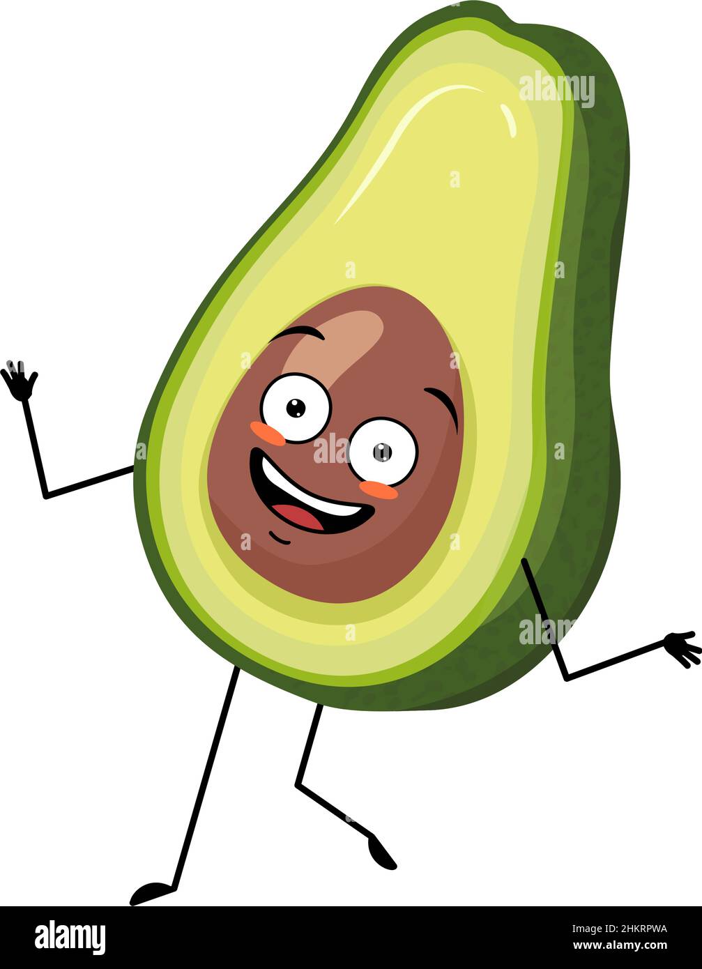 Avocado character with crazy happy emotion, joyful face, smile eyes ...
