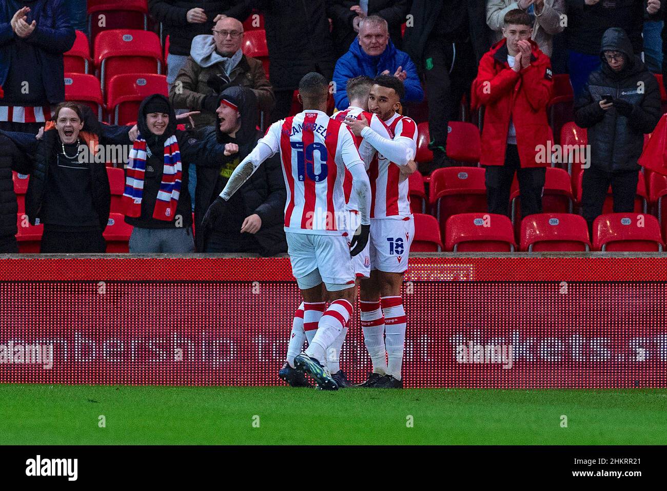 Jacob Brown #18 of Stoke City celebrates his goal with team-mates Stock ...