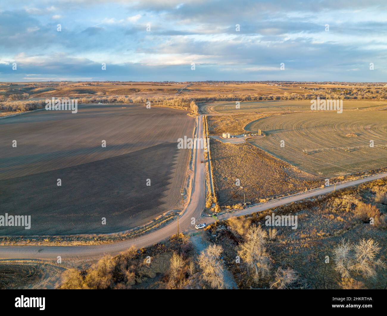 aerial view of northern Colorado landscape in fall or winter scenery ...
