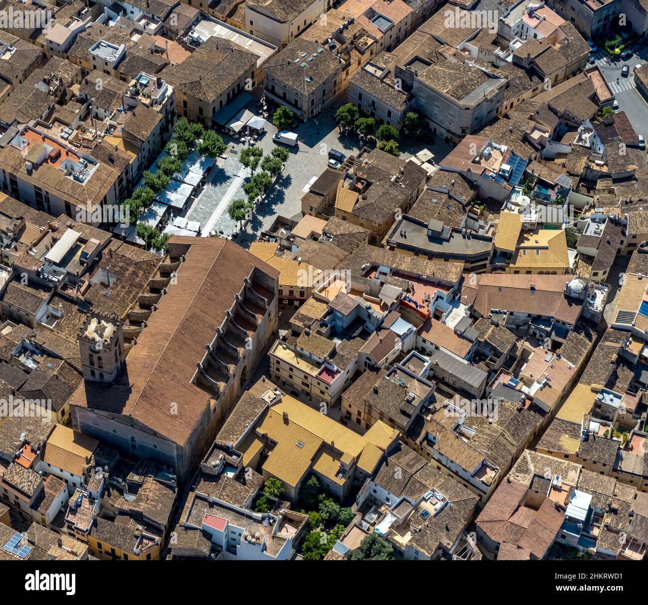 Aerial view, Santa Maria dels Àngels Church, Old Town, Pollença ...