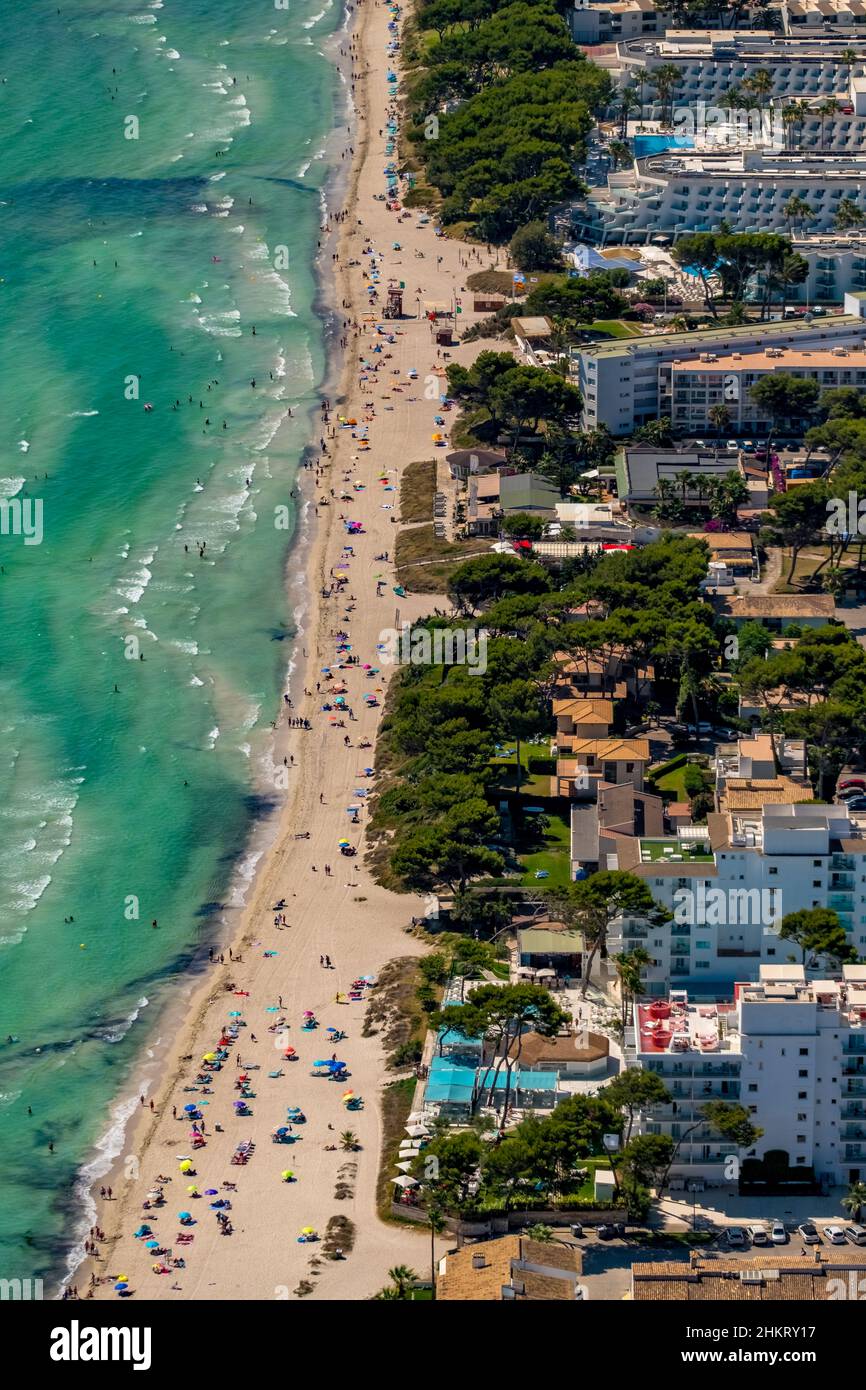 Aerial view, Platja de Muro beach, Muro, Majorca, Balearic Islands ...