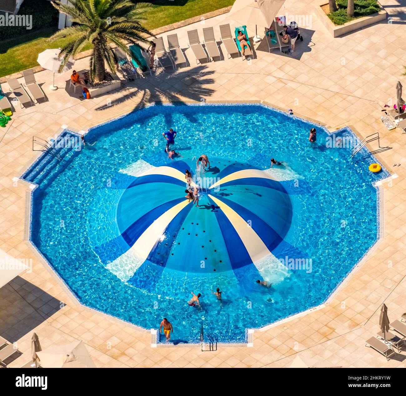 Aerial view, hotel swimming pool, children's pool, Platja de Muro, Muro ...