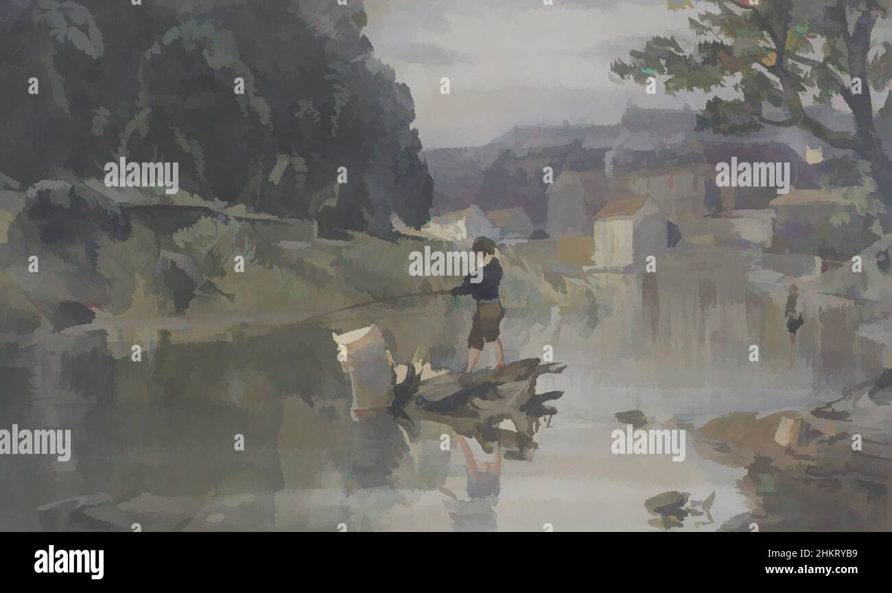 Art inspired by River scene - boy fishing, William Beverley, England ...