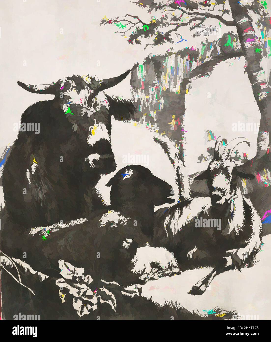 Art inspired by Sheep, goats and cows series: Recumbent bull., Johann ...