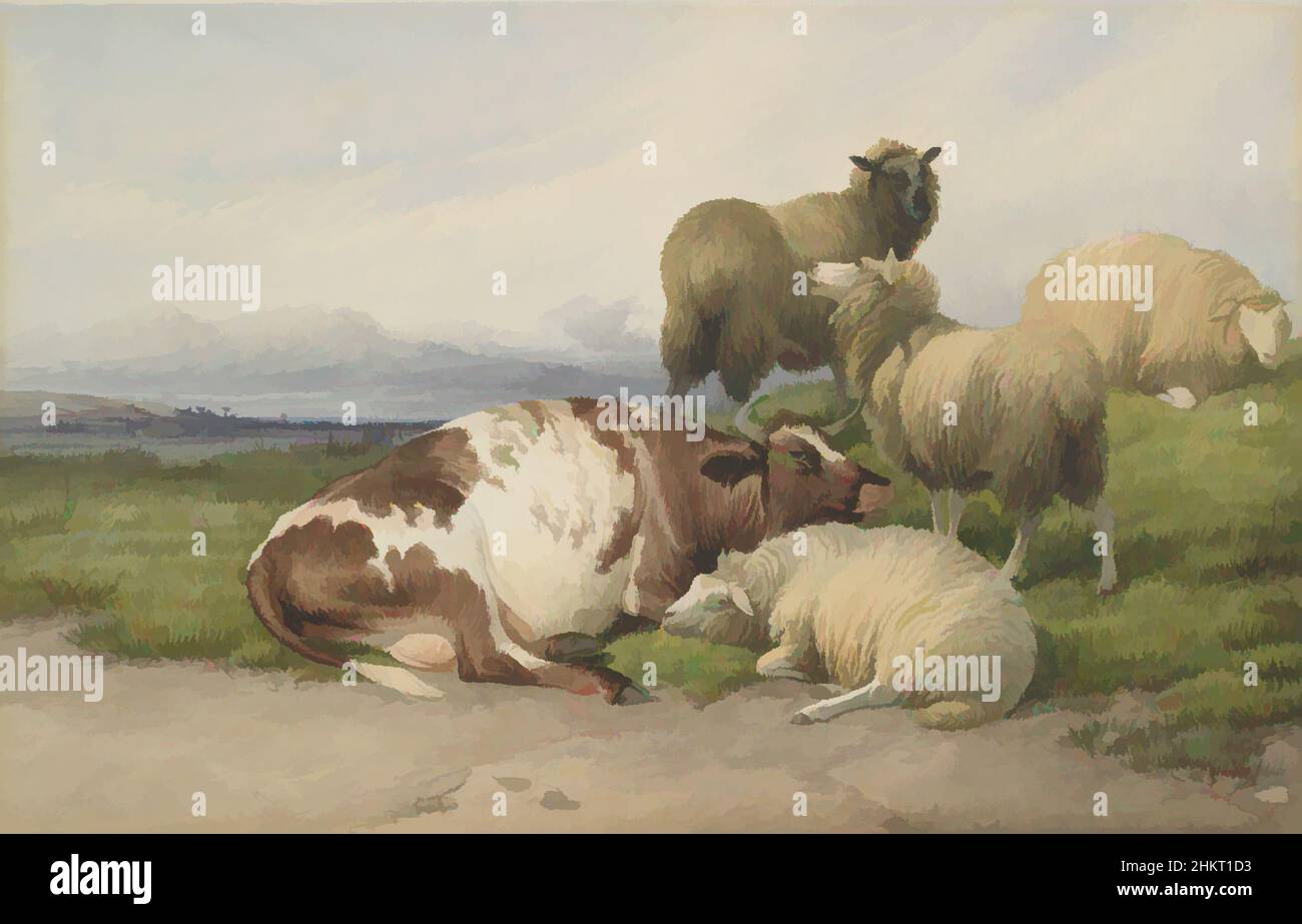 Art inspired by Sheep and cow in landscape, Thomas Cooper, 1881 ...