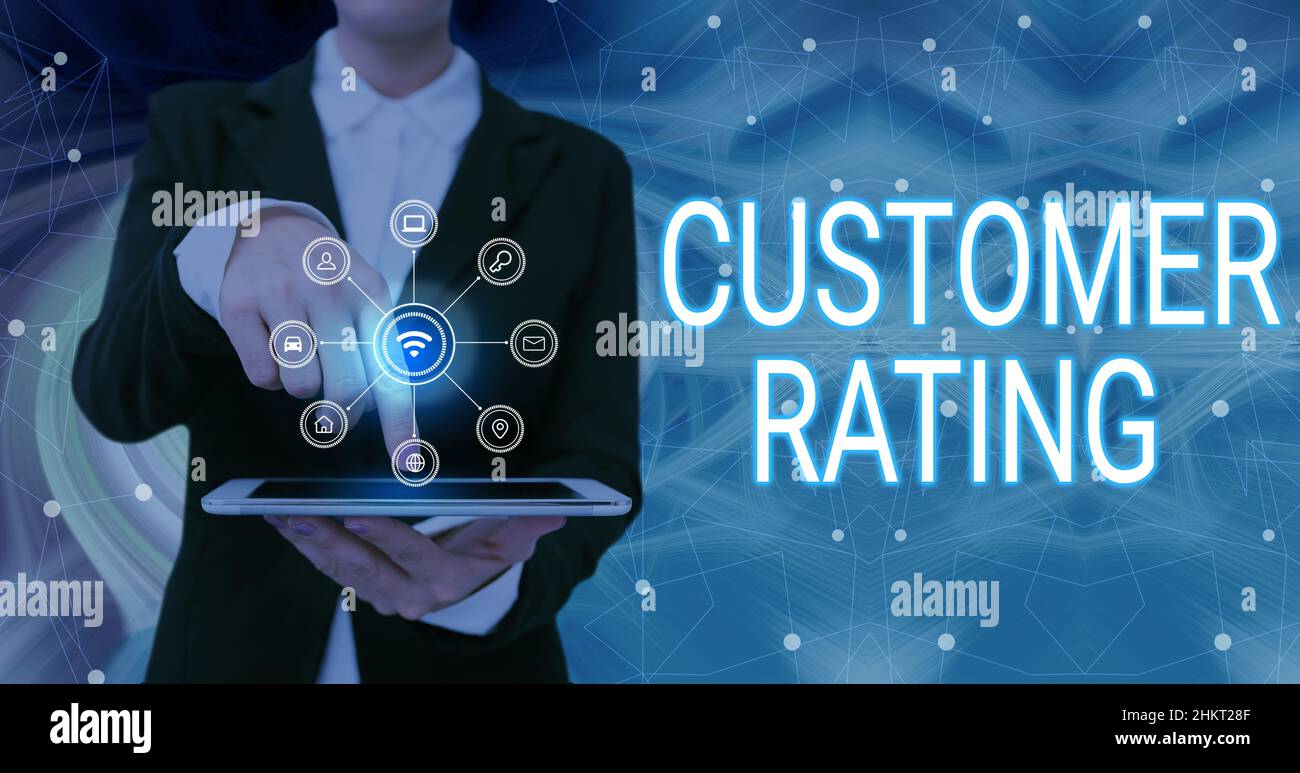 Hand writing sign Customer Rating. Concept meaning Each point of the ...