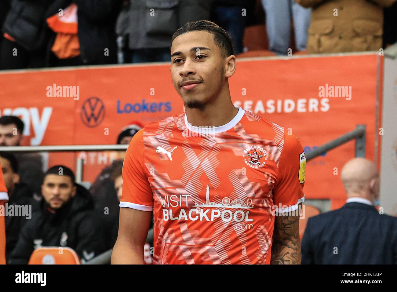 Jordan Lawrence-Gabriel #4 of Blackpool walks to for kickoff Stock ...