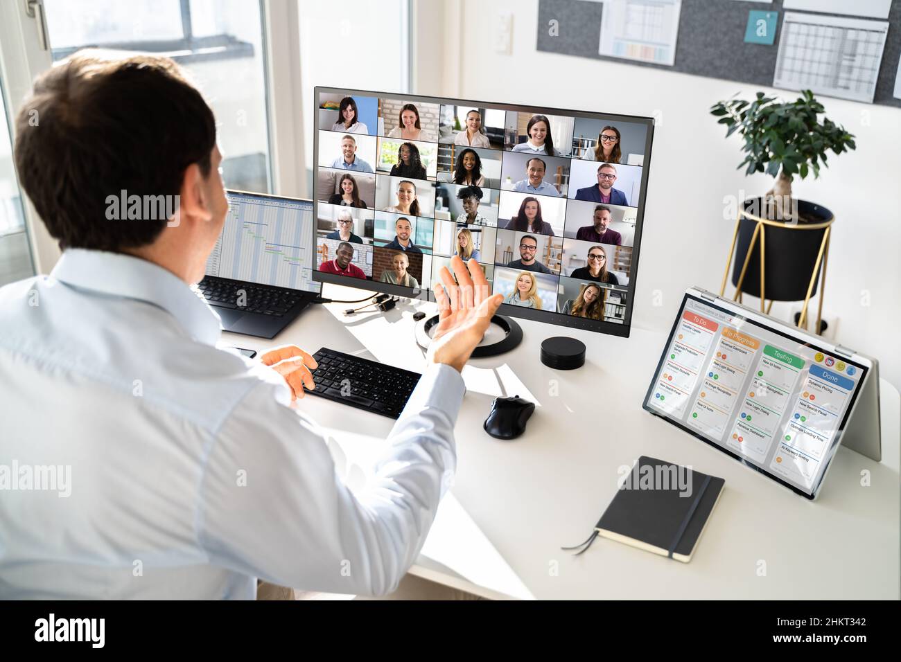 Online Remote Video Conference Webinar Scrum Meeting Call Stock Photo ...