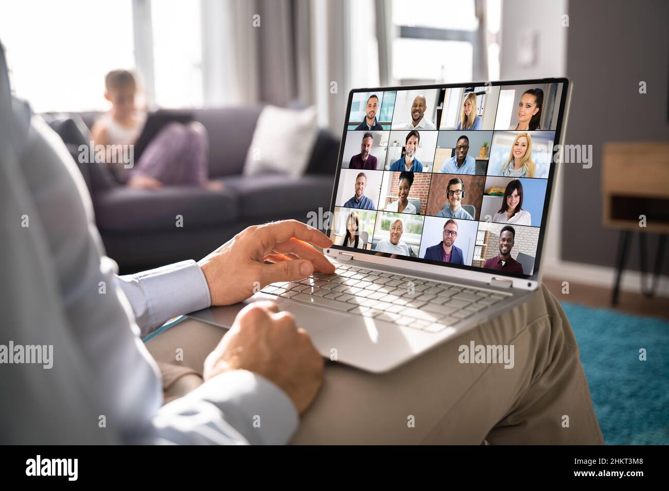 Virtual Online Video Conference Webinar Call On Laptop Computer Stock ...