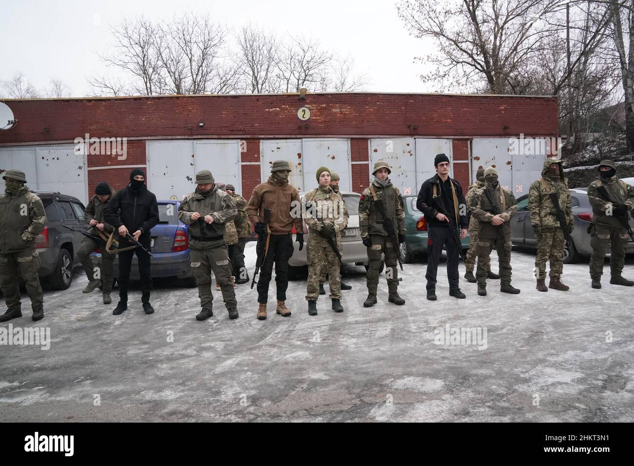 Obukhiv, Ukraine. 5th Feb, 2022. Civilian volunteers of the Obukhiv ...