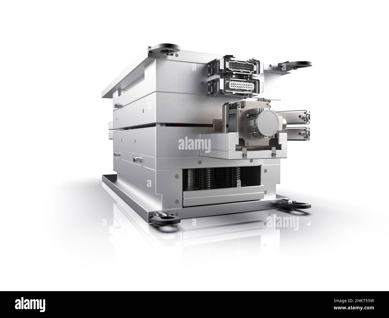 3D render of plastic moulding machine. Plastic injection moulding.Cups ...