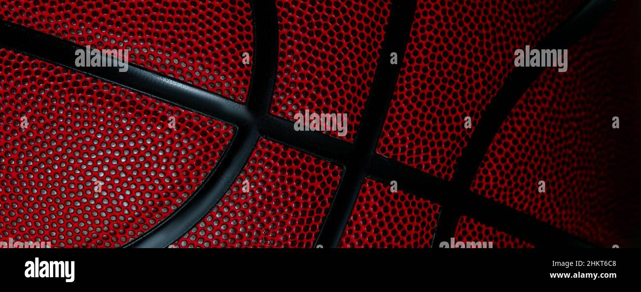 Closeup detail of basketball ball texture background. Horizontal sport ...