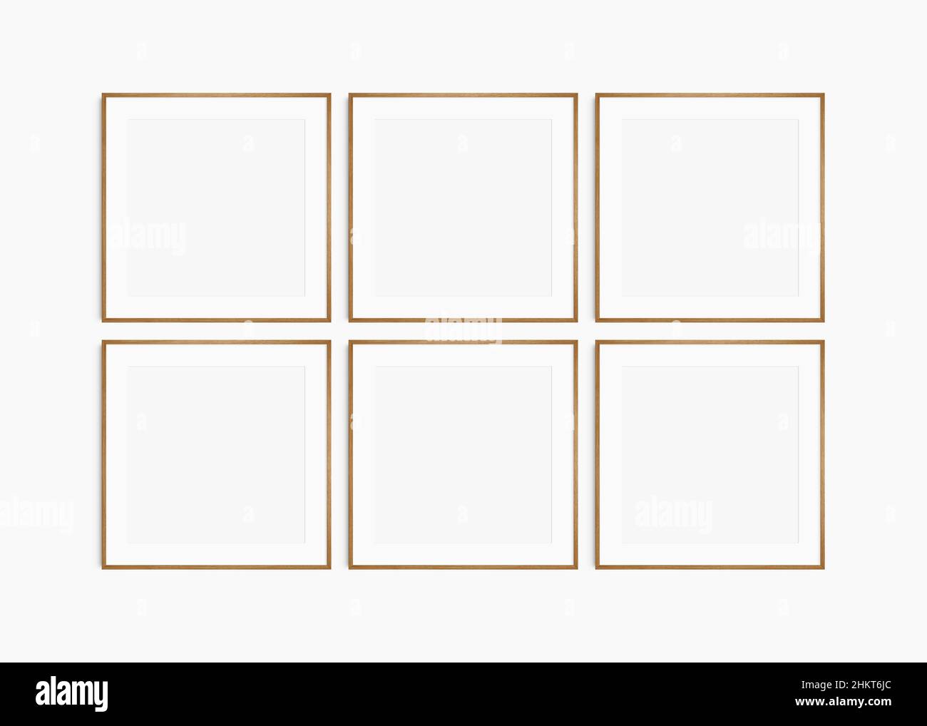 Frame mockup 1:1 square. Set of six thin cherry wood frames. Clean ...