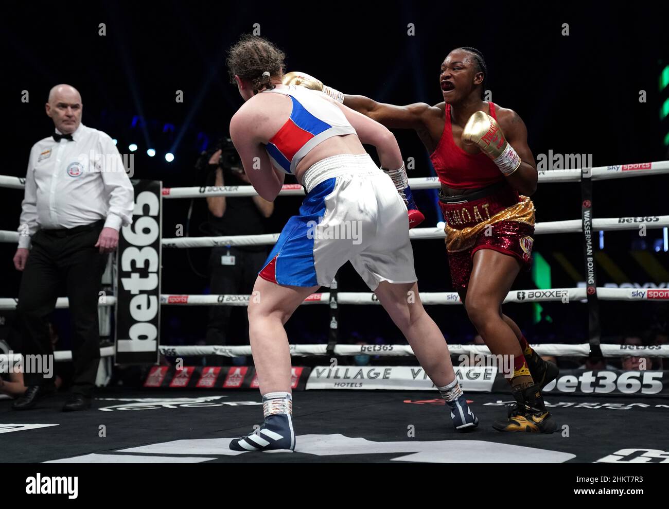 Ema Kozin (centre) and Claressa Shields (right) in the WBC/WBA/IBF ...