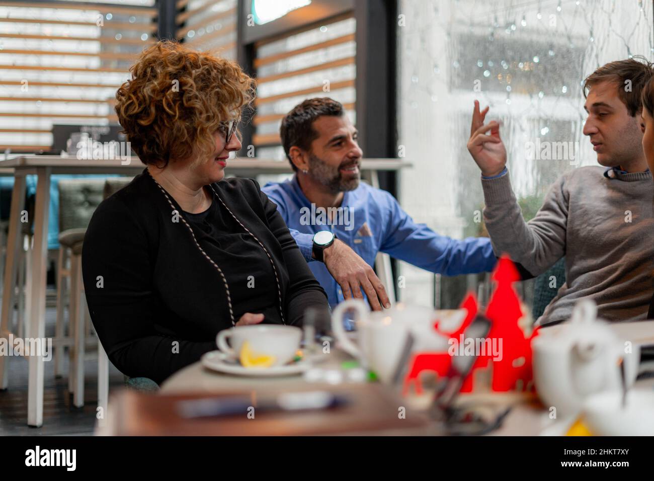 Amazing and beautiful business people are having a serious discussion ...