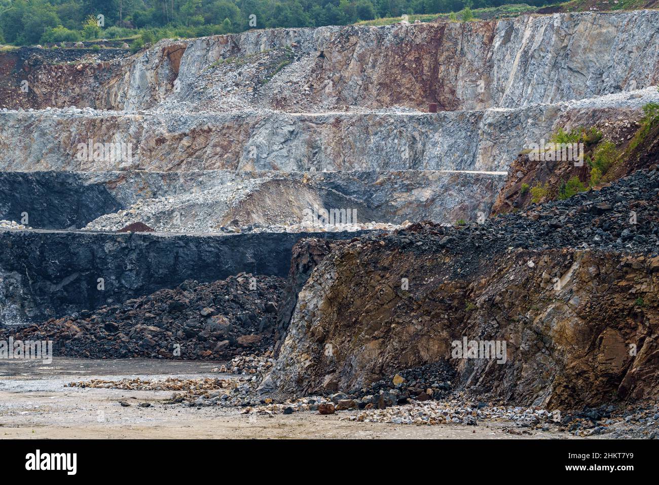 Opencast mining quarry. Limestone mining for cement production Stock ...