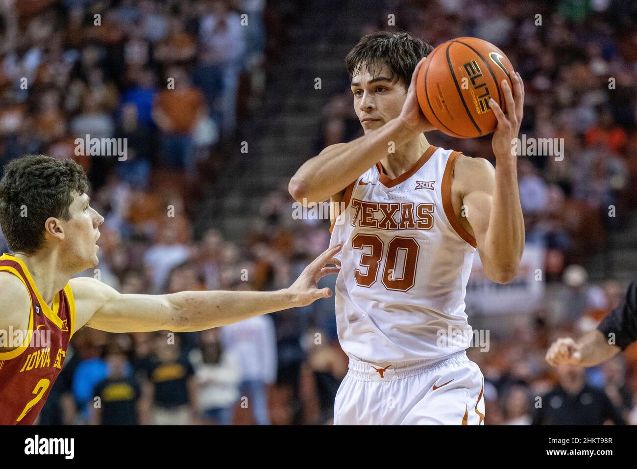 Center. 05th Feb, 2022. Brock Cunningham #30 of the #23 Texas Longhorns ...
