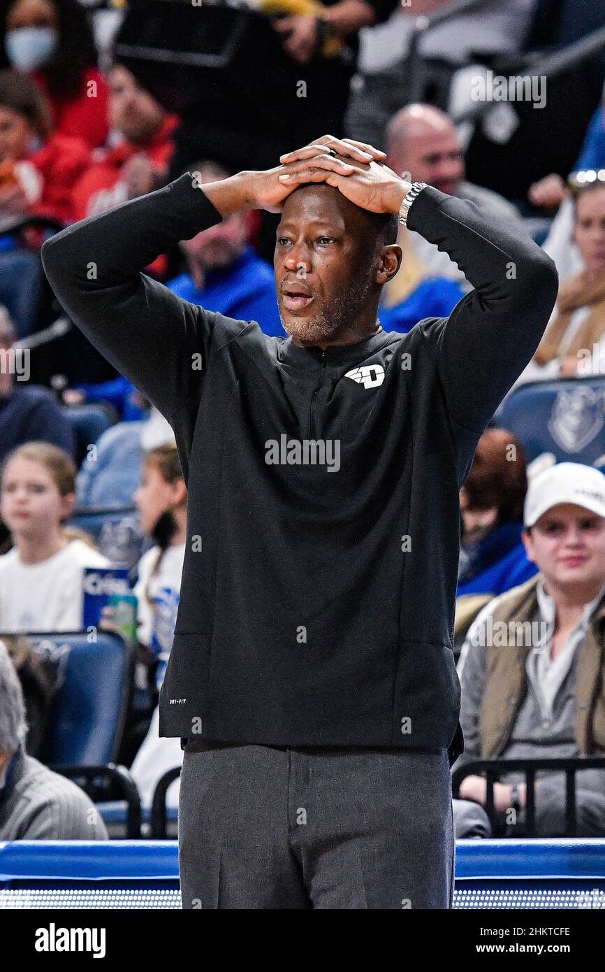 February 05, 2022: Dayton Flyers head coach Anthony Grant reacts to the ...