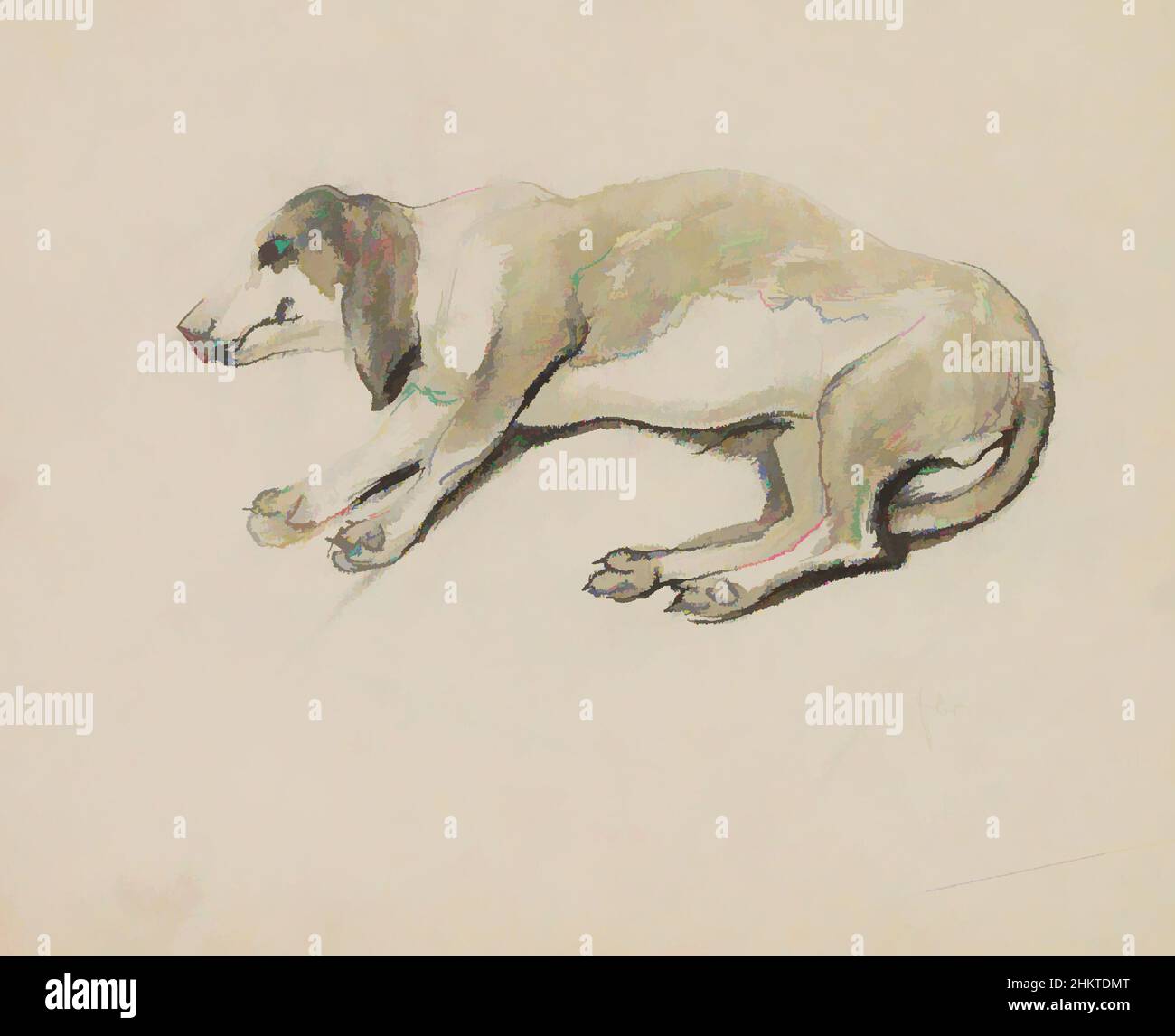 Art inspired by Reclining dog, Classic works modernized by Artotop with ...