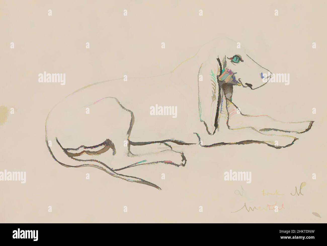 Art inspired by Reclining dog, Classic works modernized by Artotop with ...