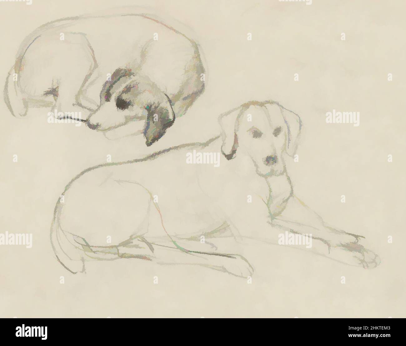 Art inspired by Reclining dogs, Classic works modernized by Artotop ...