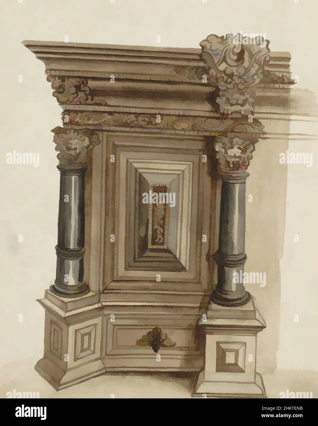 Art inspired by Wall decoration with ornamental panels, an architrave ...