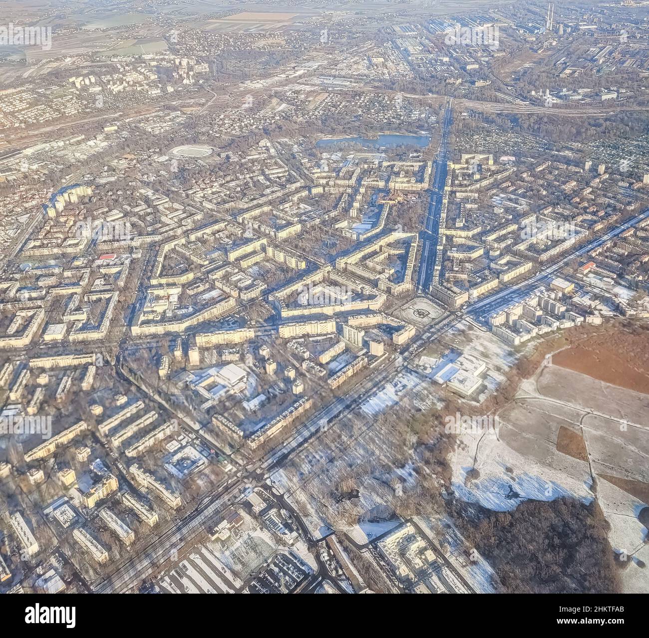 Aerial view of Nowa Huta communist district in Krakow, Poland Stock ...