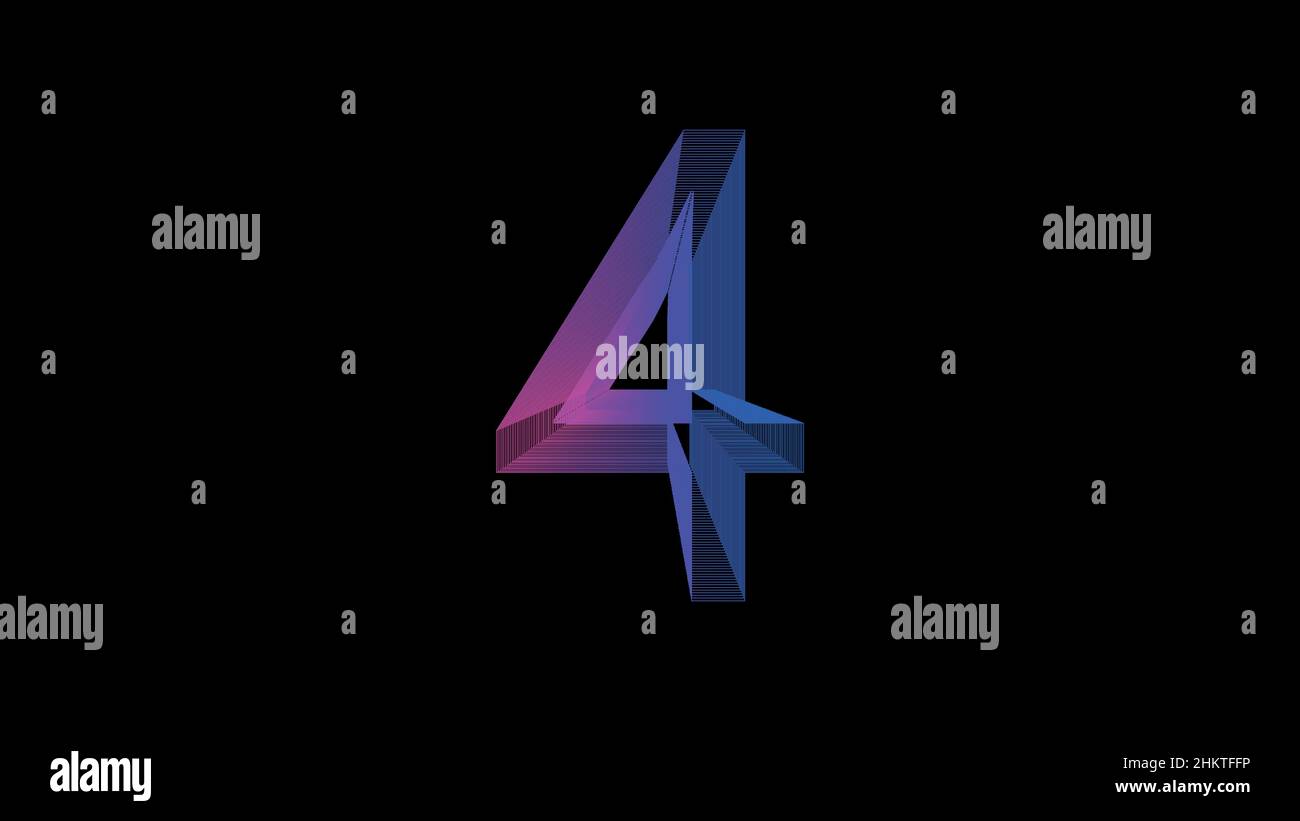 number four, digital symbol, Very Peri gradient neon light glowing in ...