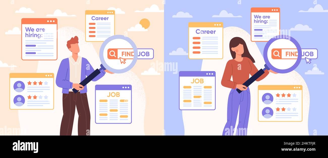 Recruitment concept woman magnifying Stock Vector Images - Alamy